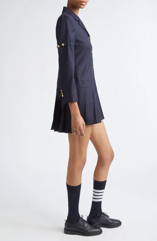 Thom Browne Long Sleeve Pleated Wool Blazer Dress