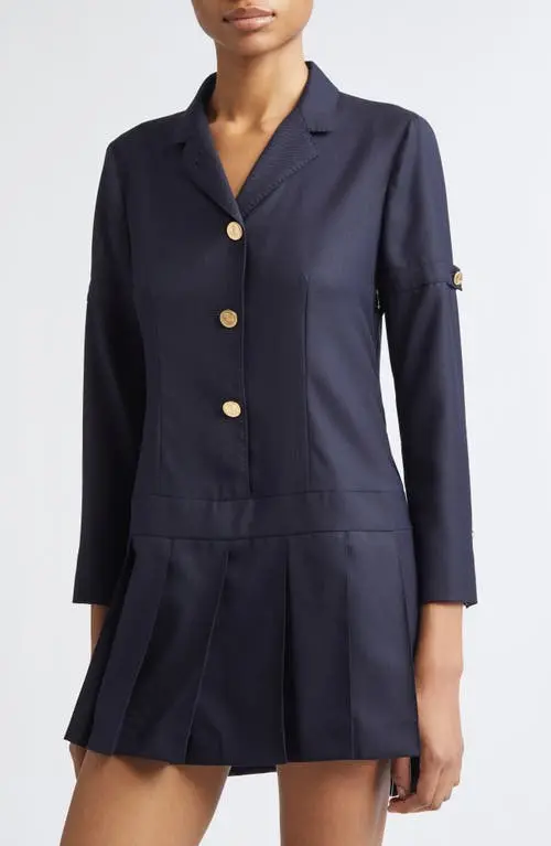 Thom Browne Long Sleeve Pleated Wool Blazer Dress