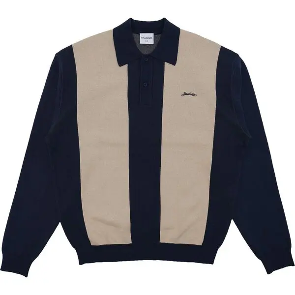 STUDENTS Evans Long Sleeve Colorblock Cotton Polo Sweater - Navy