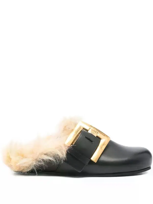 Balmain Buckle-detail Leather Mules - Black