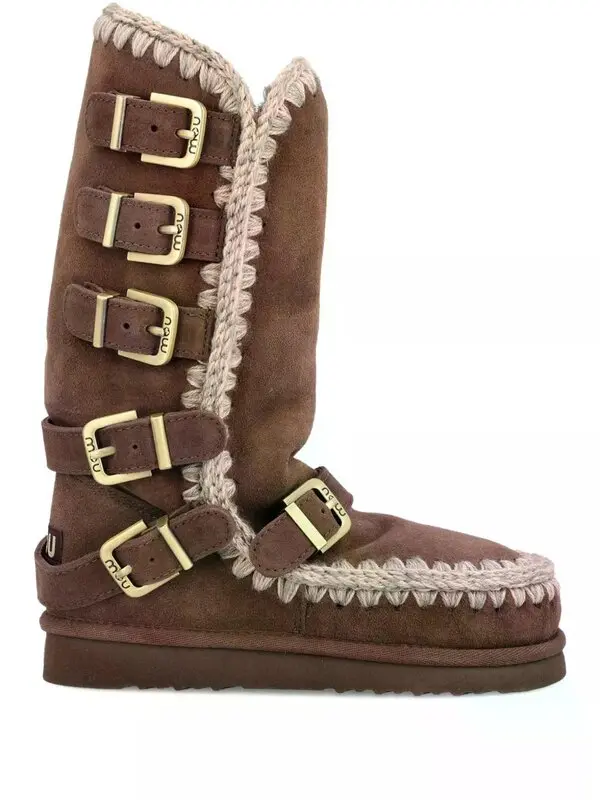 Mou Crochet-trimmed Buckle Boots - Brown