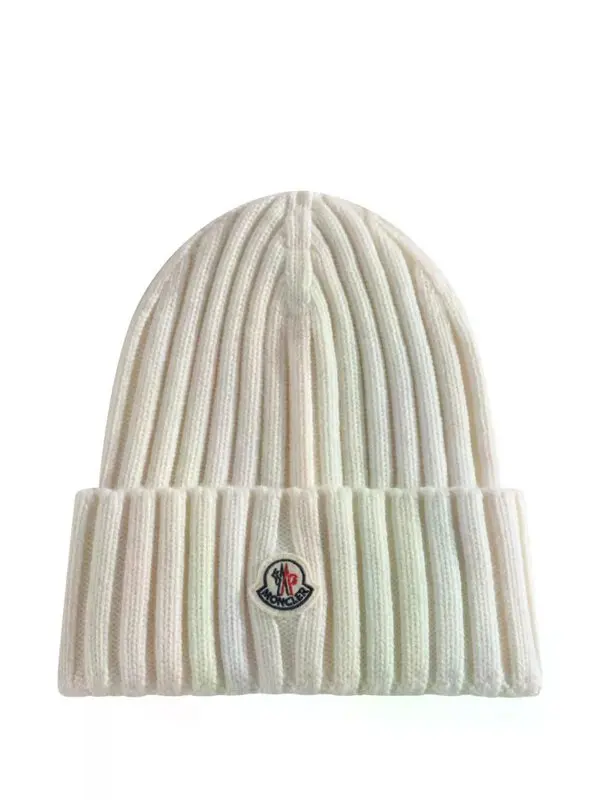 Moncler Ribbed Logo Beanie - Neutrals