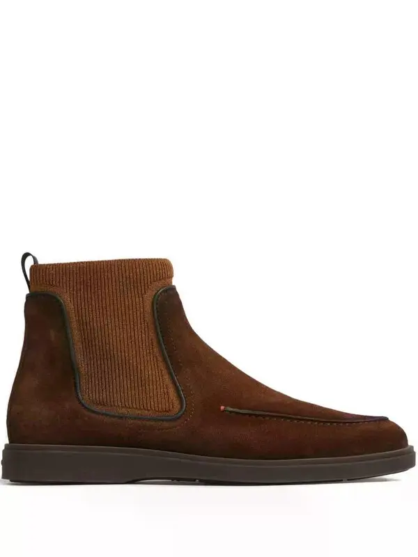 Santoni Ribbed Panel Leather Boots - Brown