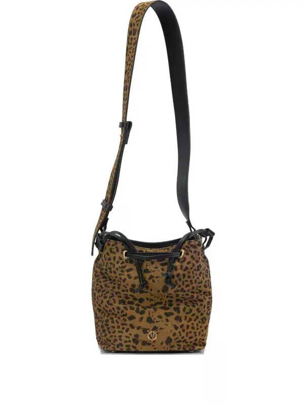 Pinko Leopard Print Drawstring Shoulder Bag