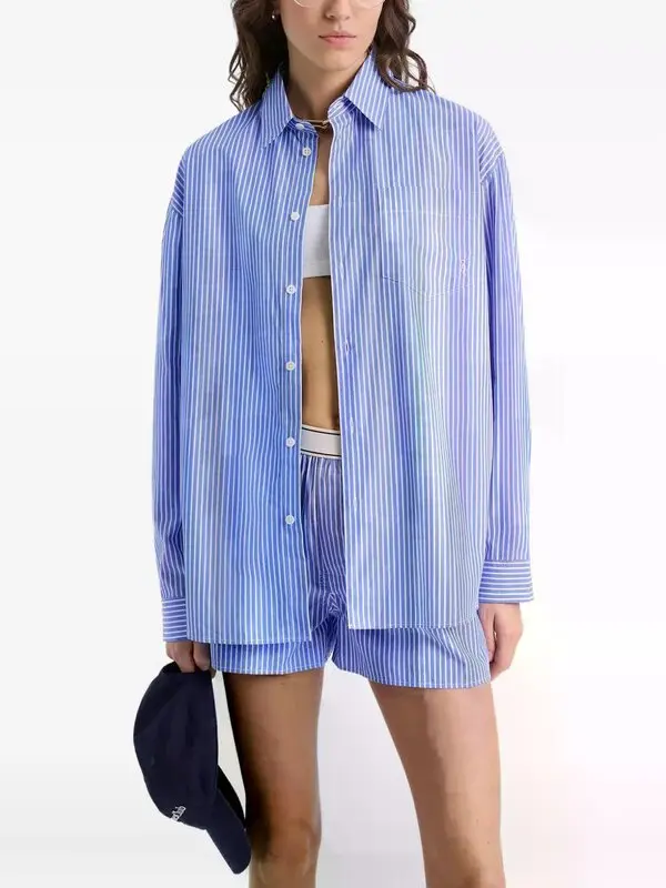 Sporty & Rich Striped Embroidered Shirt - Blue
