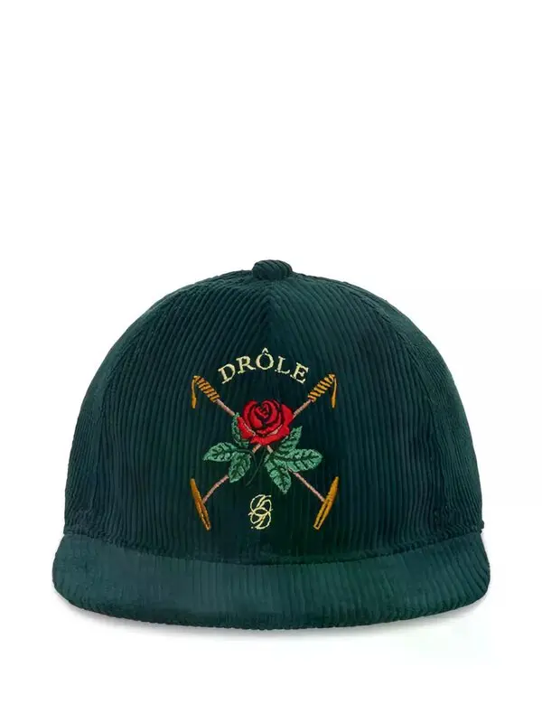 Drole De Monsieur Rose Embroidered Cap - Green
