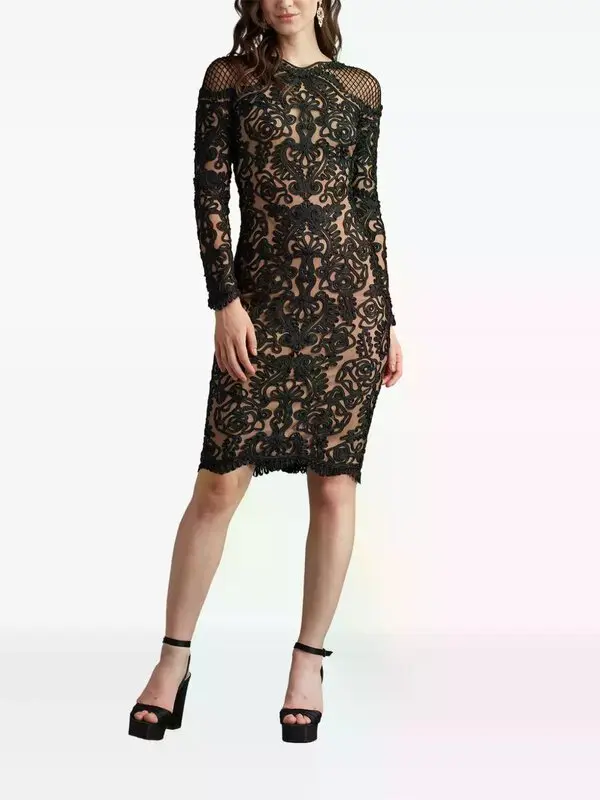 black lace dress with beige lining GUIPURE LACE AND TAFFETA SILK LINED DRESS IN BLACK | CULT MIA main image 1