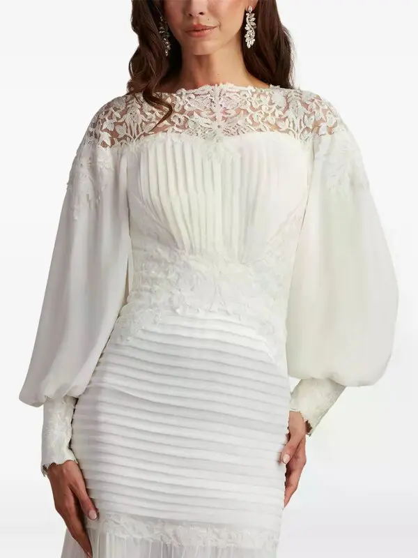 Tadashi Shoji Silverado Lace Pleated Dress - White | Editorialist
