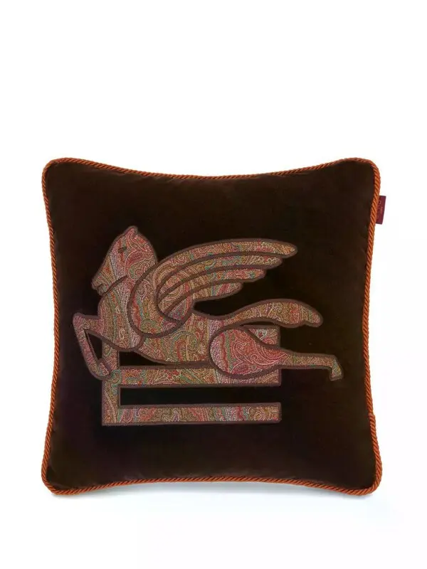Etro Logo-embroidered Cushion - Brown