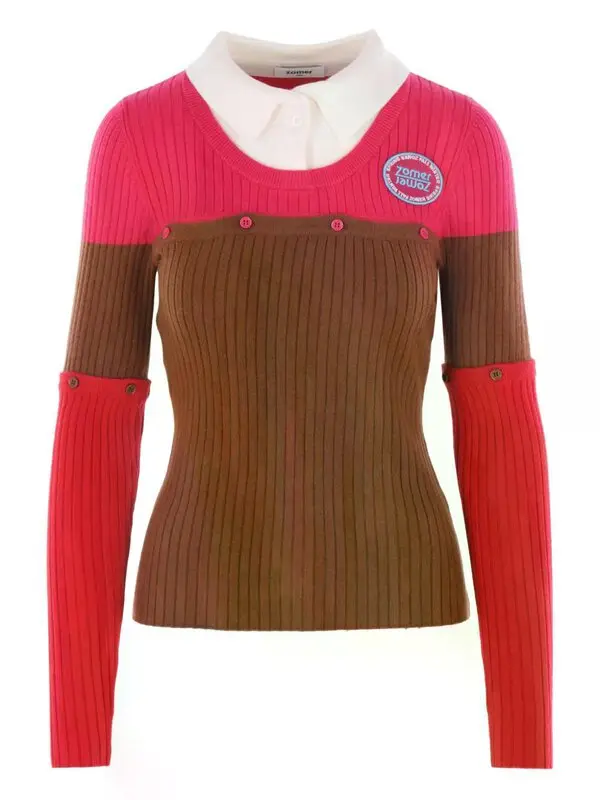 ZOMER Logo-patch Ribbed-knit Polo Top