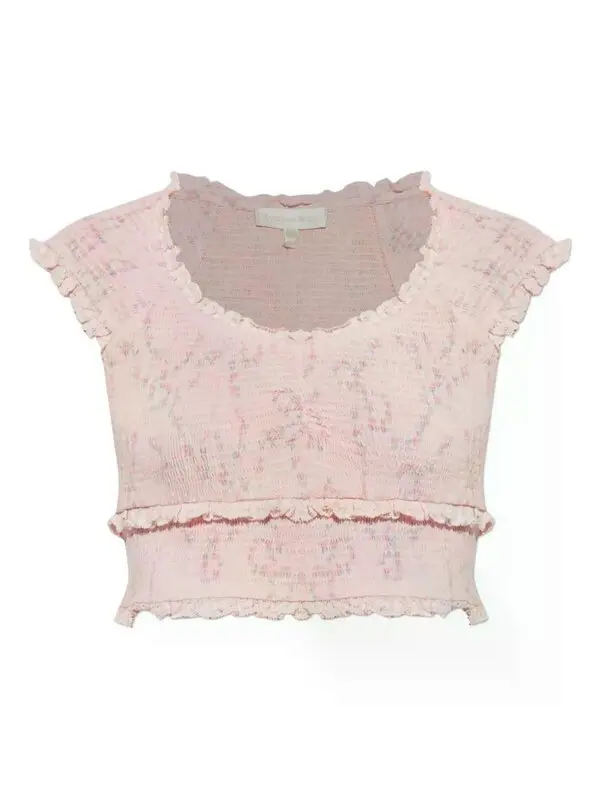 LoveShackFancy Floral Ruffled Top - Pink