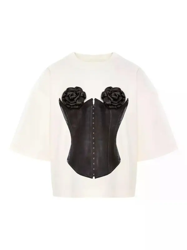 HAMZA Floral-appliqué Corset T-shirt - White