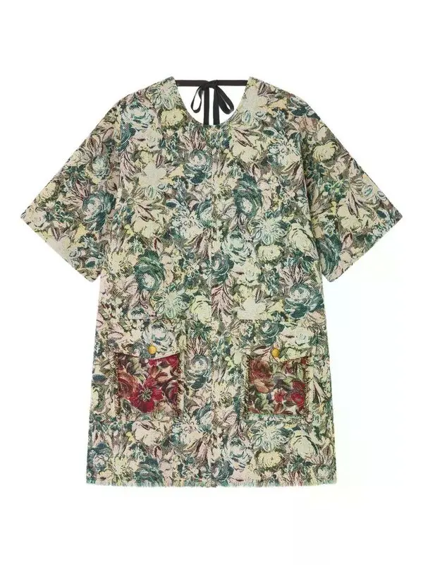 GANNI Mini Tapestry Kimono Dress - Neutrals