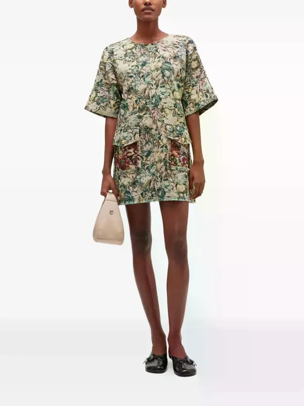 GANNI Mini Tapestry Kimono Dress - Neutrals