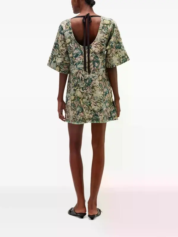 GANNI Mini Tapestry Kimono Dress - Neutrals