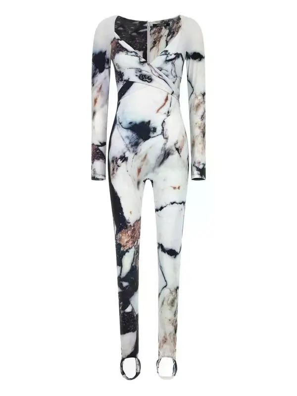 Roberto Cavalli Marble-print Jumpsuit - White