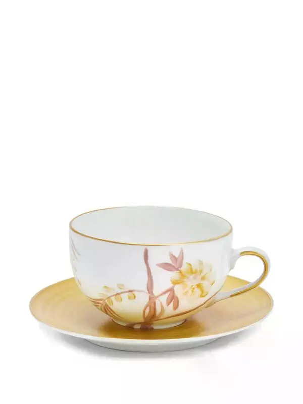 MARIE DAAGE Bouquet De Compete Gold Teacup And Saucer - White