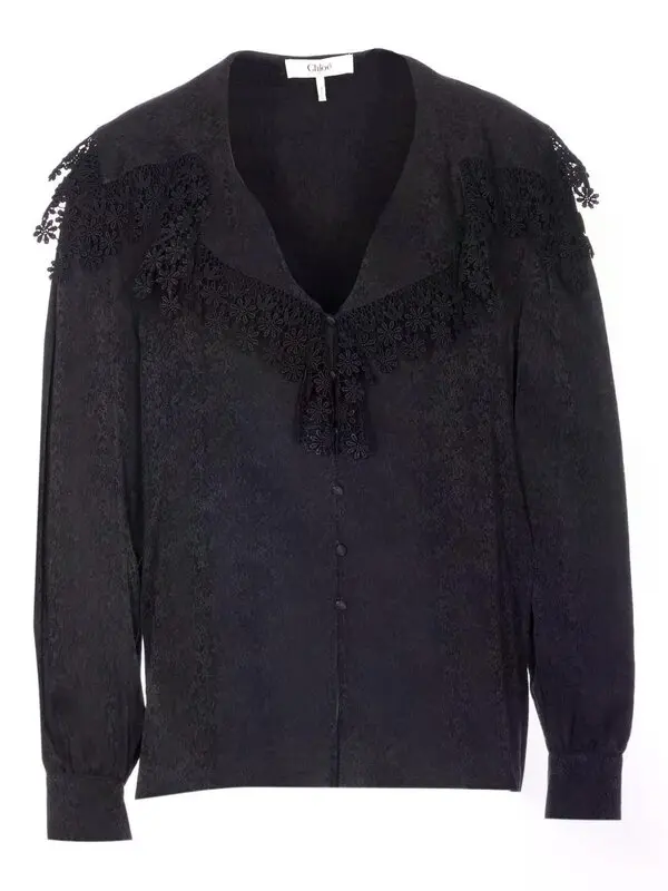Chloé Lace Trim Blouse - Black