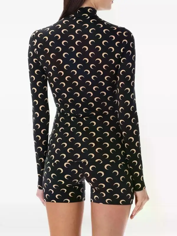 MARINE SERRE Moon-print High Neck Long Sleeve Top - Black