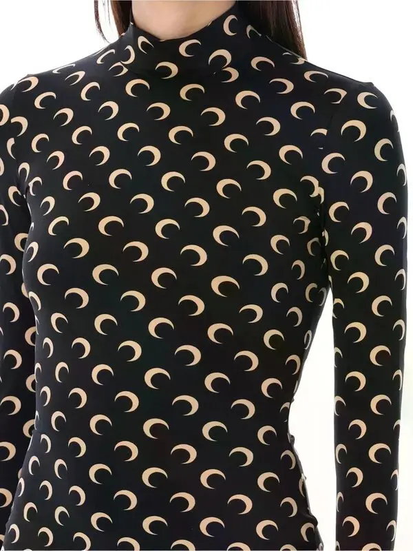 MARINE SERRE Moon-print High Neck Long Sleeve Top - Black