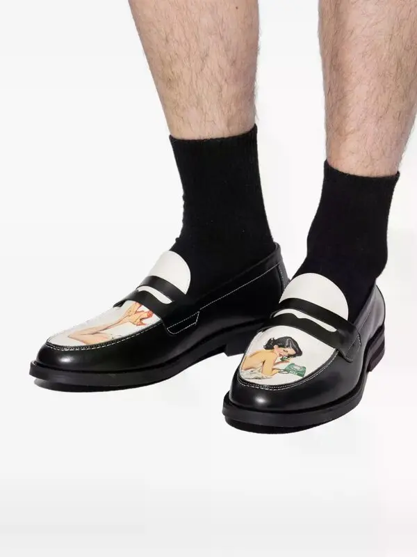 DUKE + DEXTER Printed Leather Loafers - Black