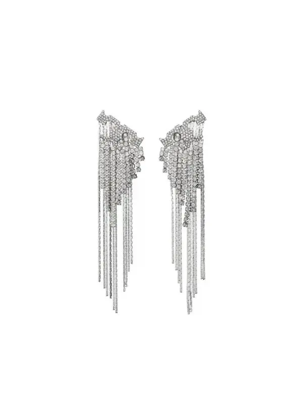Tory Burch Crystal Logo Tassel Earrings - Silver