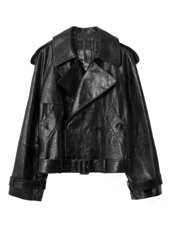 Burberry Cropped Embossed Leather Trench Jacket