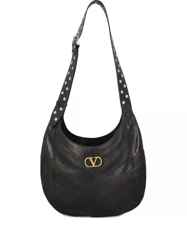 Valentino Garavani Nappa Leather Shoulder Bag With Chevron Pattern And Vlogo Signature - Black
