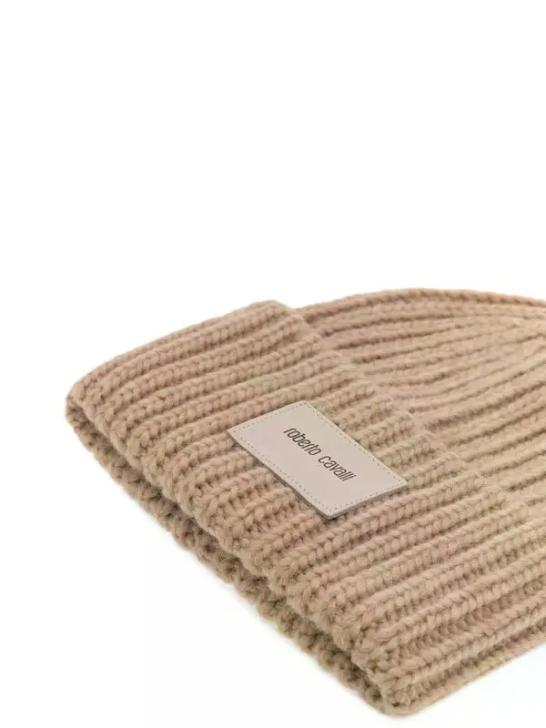 Roberto Cavalli Logo-patch Ribbed Beanie Hat