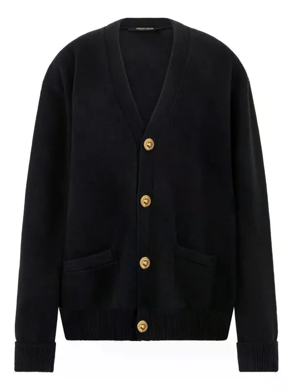 Roberto Cavalli V-neck Wool Cardigan With Gold Button Detail