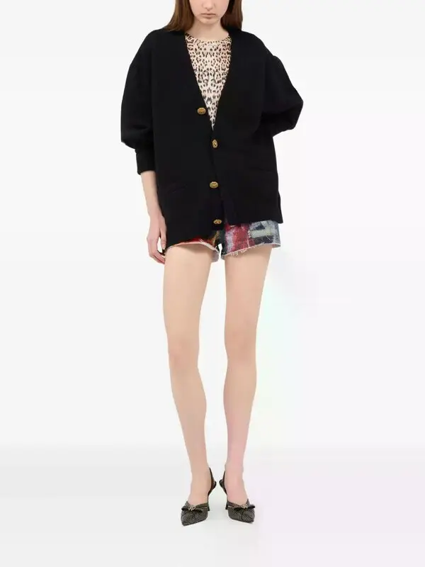 Roberto Cavalli V-neck Wool Cardigan With Gold Button Detail