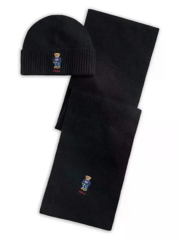 Ralph Lauren Embroidered-logo Beanie Scarf Set - Black
