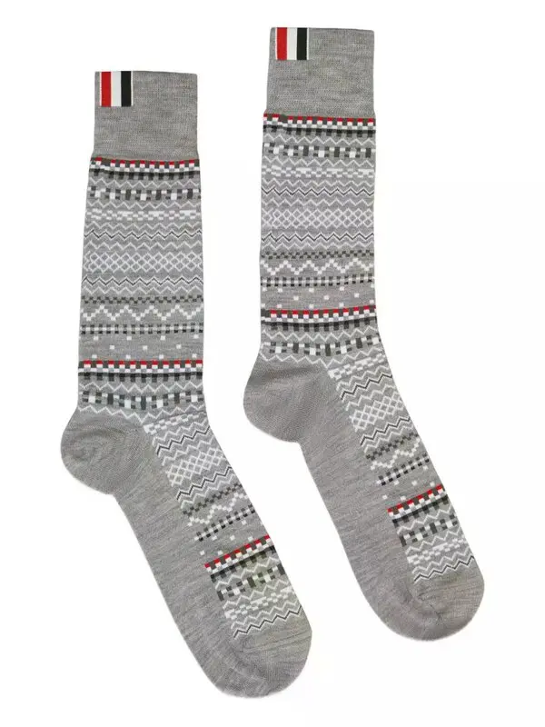 Thom Browne Fairisle Jacquard Wool Socks - Grey