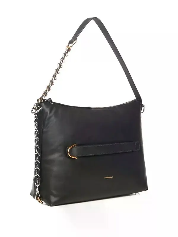 COCCINELLE Leather Shoulder Bag With Metal Mesh Strap - Black