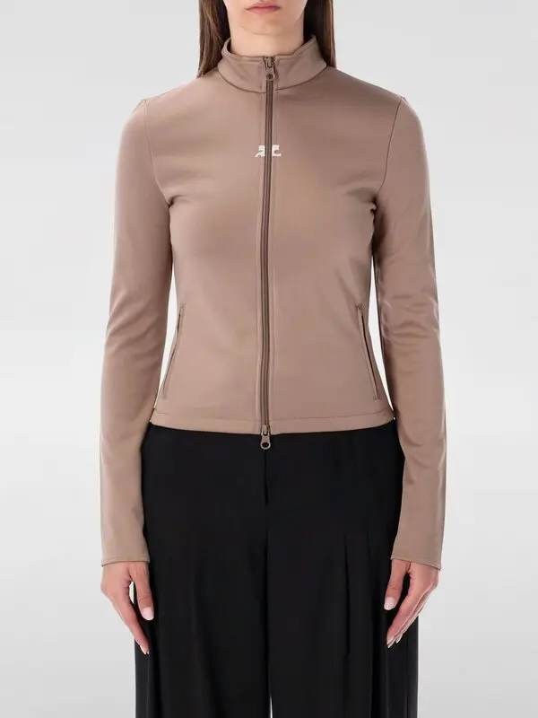 COURREGES Long Sleeve Zip Up Sweatshirt - Brown