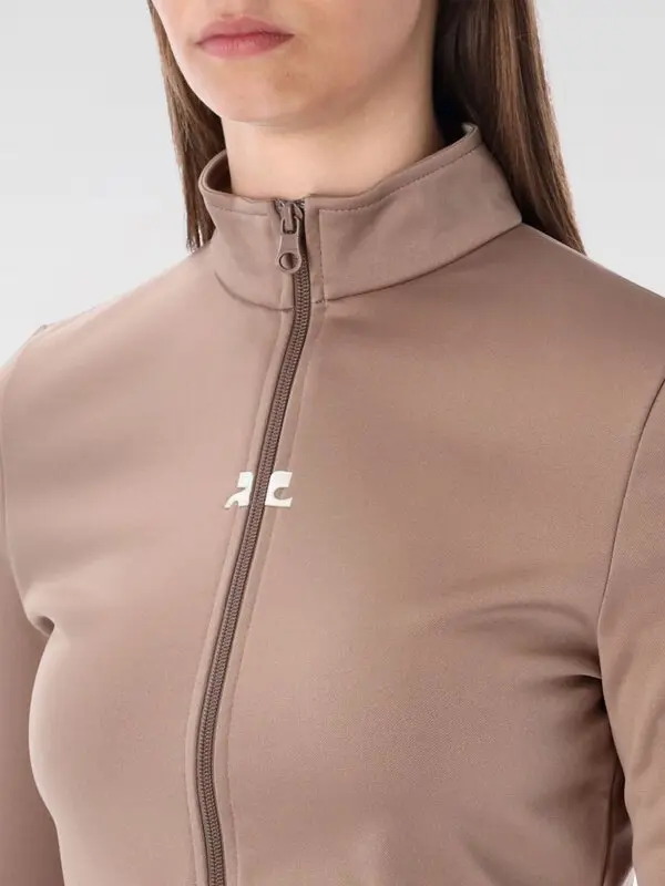COURREGES Long Sleeve Zip Up Sweatshirt - Brown