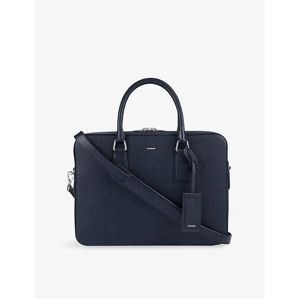Sandro Grained Leather Briefcase - Navy Blue