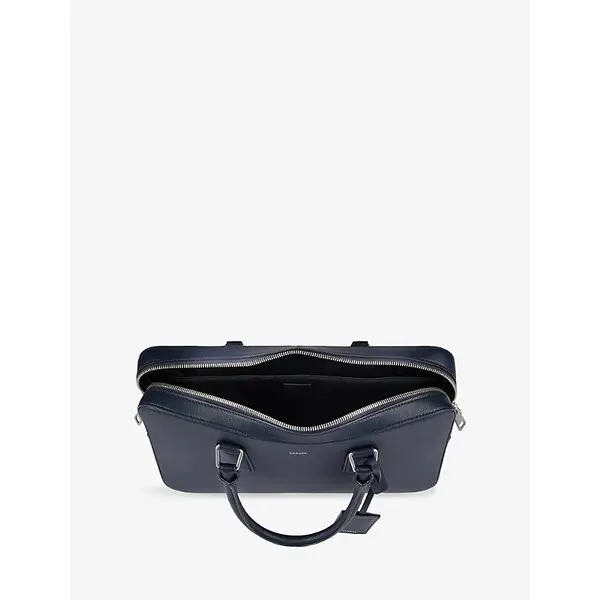 Sandro Grained Leather Briefcase - Navy Blue