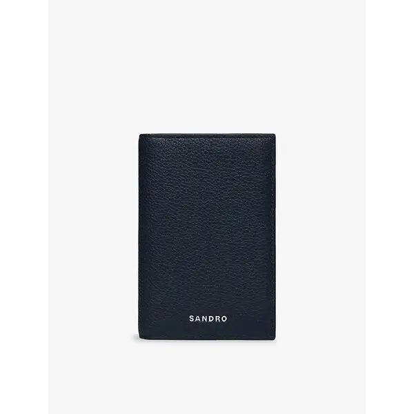 Sandro Grained Leather Card Holder - Navy Blue