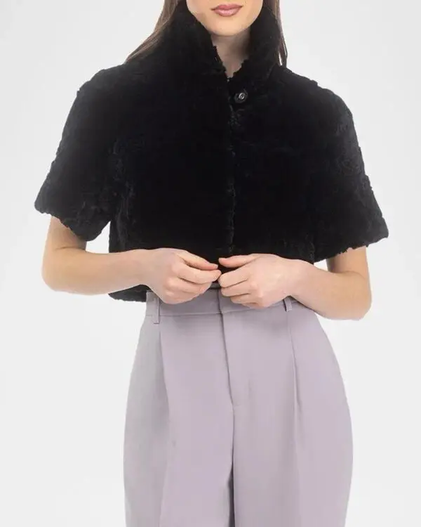Gorski Rose-printed Shearling Bolero Jacket