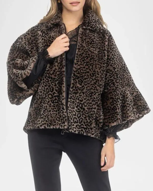 Gorski Print Shearling Jacket With Ruffle Sleeves - Leopard
