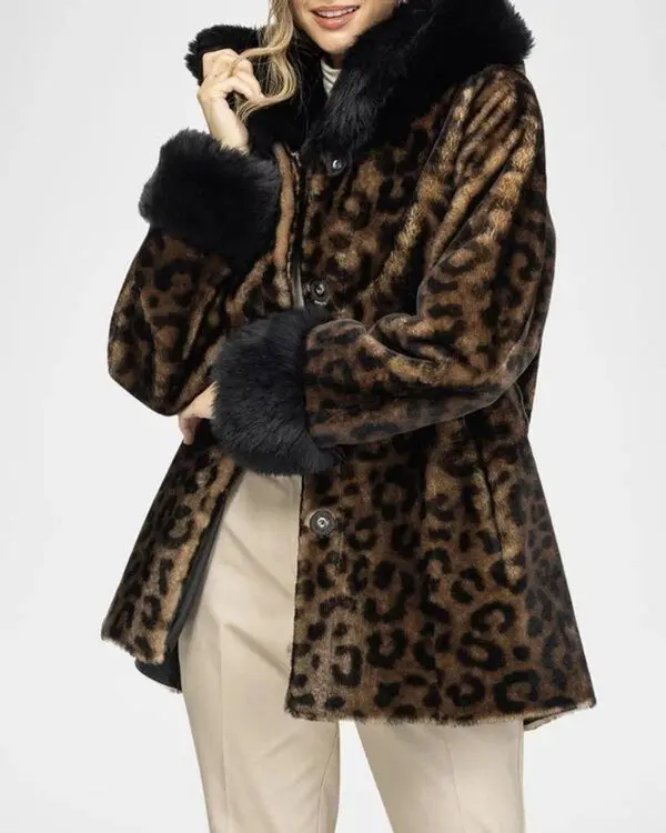 Gorski Hooded Lamb Shearling Parka With Merinillo Trim - Leopard