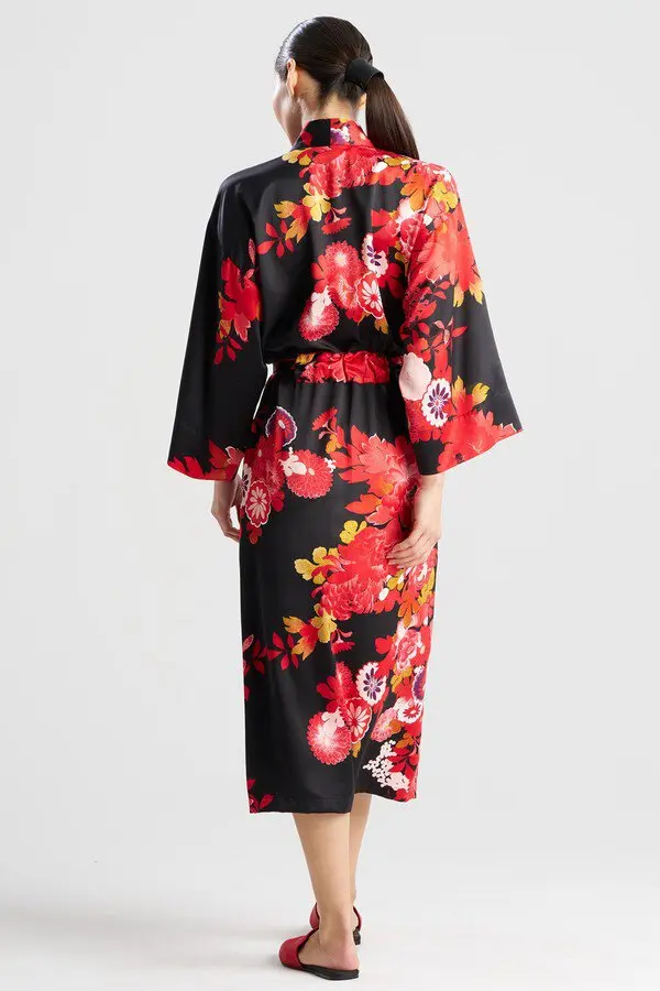Natori Empress Printed Satin Robe - Black