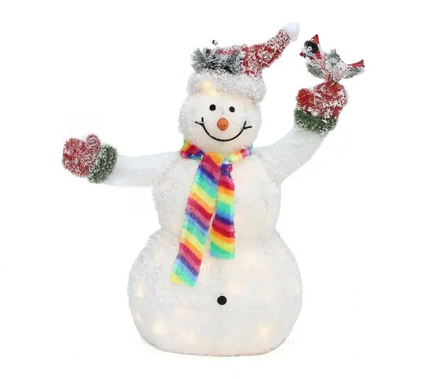 LUXEN HOME Luxenhome 3ft Lighted Snowman With Bird, Outdoo R Xmas Display - One-color