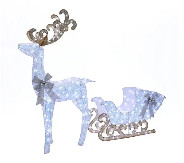 LUXEN HOME Luxenhome Lighted White Reindeer And Sleigh Hol Iday Decoratio - One-color