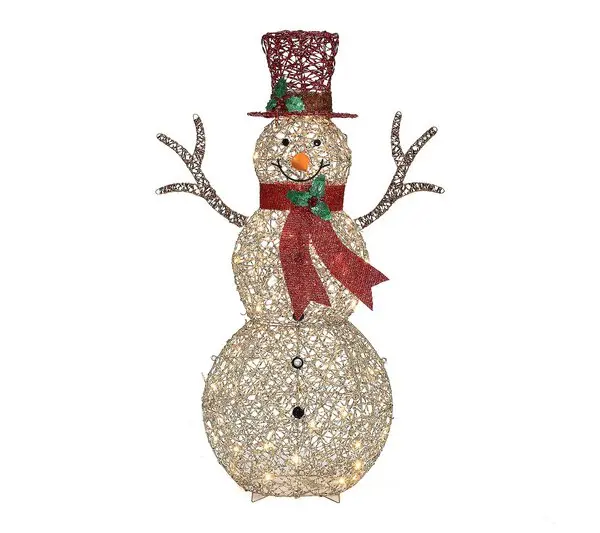 LUXEN HOME Luxenhome 4ft Lighted Champagne Gold Snowman Decoration - One-color