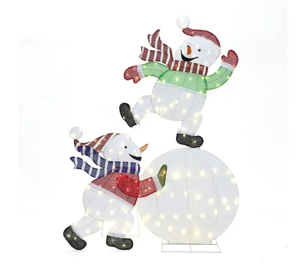 LUXEN HOME Luxenhome 2-pc Lighted Snowman On Ornament Outd Oor Decoration - One-color