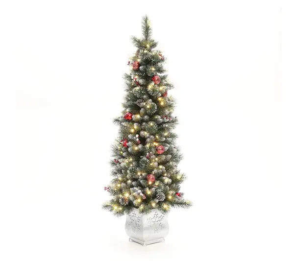 LUXEN HOME Luxenhome 5ft Pre-lit Artificial Pine Xmas Treepotted - One-color
