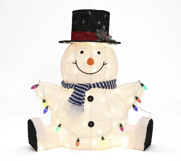LUXEN HOME Luxenhome 2.7ft Lighted Jolly Snowman W/ Tophat Decoration - One-color