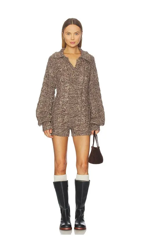 For Love & Lemons Nathalie Knit Romper - Brown